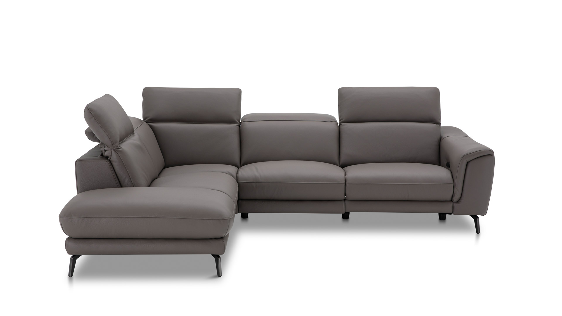 Leder Ecksofa inkl. manueller Kopfteilverstellung » Taupe - Spannstoff ...